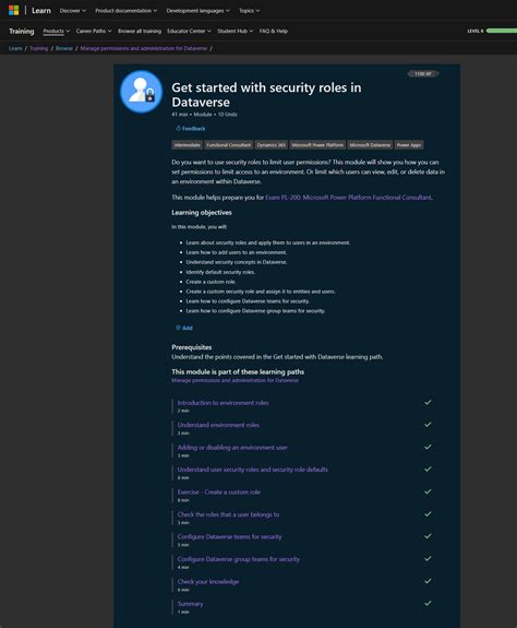 Get Started With Security Roles In Dataverse Module Showing As