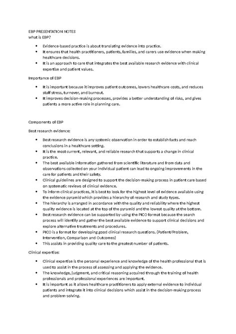 EBP Presentation Notes EBP PRESENTATION NOTES What Is EBP Evidence Based Practice Is About