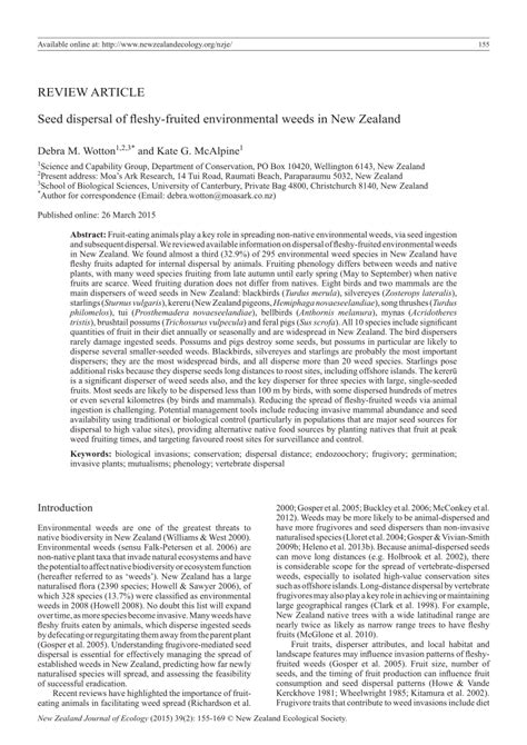 Pdf Seed Dispersal Of Fleshy Fruited Environmental Weeds In New Zealand