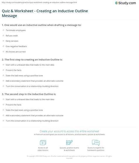 Quiz And Worksheet Creating An Inductive Outline Message