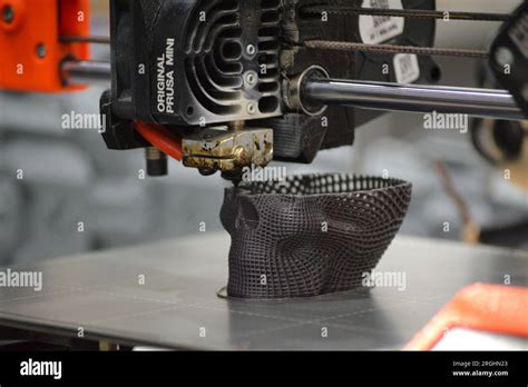 3d Printer Printing Prototype Of Human Skull From Molten Plastic Process Of Creating Prototype