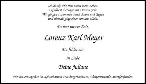 traueranzeigen von lorenz karl meyer trauer in nrw de
