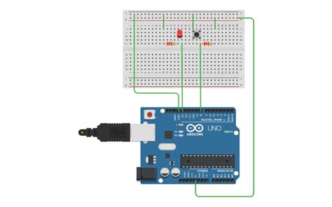 Circuit Design 使用按鈕開關控制 Led，按一下 Led 亮。 Tinkercad
