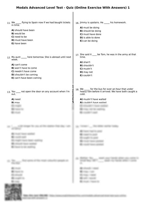 SOLUTION Modals Advanced Level Test Quiz Exercise With Answers Studypool