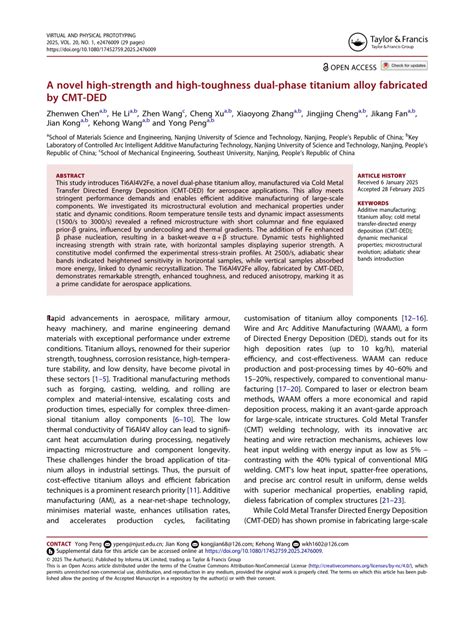 Pdf A Novel High Strength And High Toughness Dual Phase Titanium Alloy Fabricated By Cmt Ded