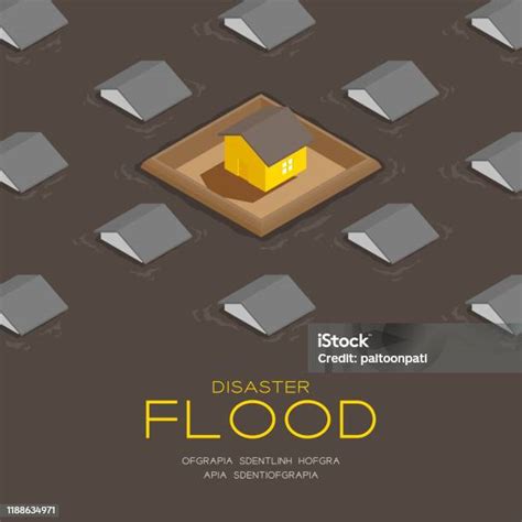 하우스 리빙 하우스 리빙 벽 3d 등각계패턴 홍수 재해 개념 포스터 및 소셜 배너 포스트 스퀘어 디자인 일러스트레이션 은 갈색