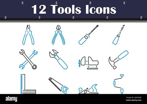Tools Icon Set Editable Bold Outline With Color Fill Design Vector