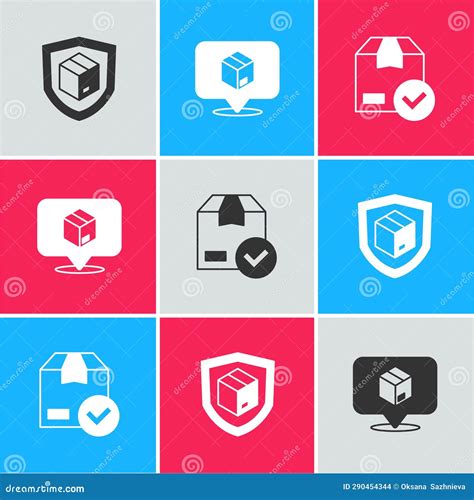 Set Delivery Security With Shield Location Cardboard Box And Ackage