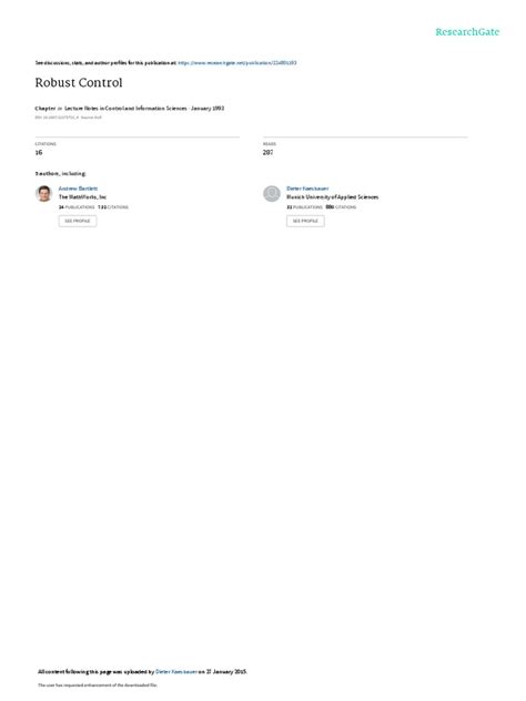 Robust Control Lecture Notes In Control And Information Sciences