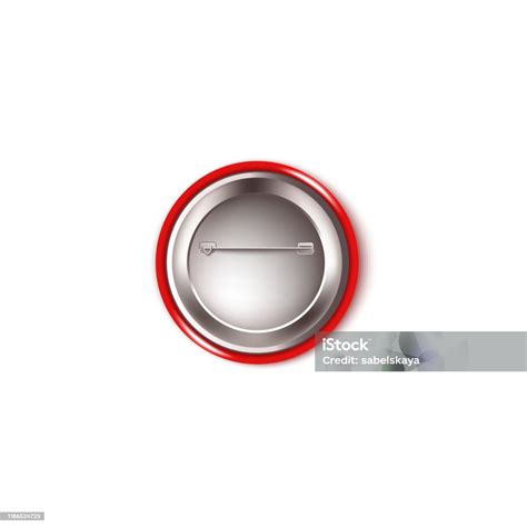 둥근 빨간색 버튼 핀 뒤로 보기 금속 바늘과 체결 와이어 후크 플라스틱 원 브로치의 뒷면의 현실적인 모형 3차원 형태에 대한 스톡 벡터 아트 및 기타 이미지 Istock