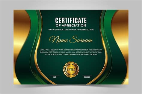Certificado Verde Y Dorado Vector Premium