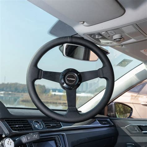 Tiypeor 14 Inch Flat Bracket Pinhole Leather Drift Motion Steering