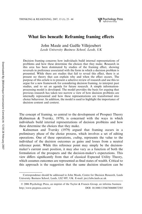 Pdf What Lies Beneath Reframing Framing Effects