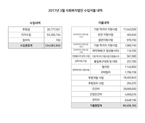 2017년 3월 수입지출사회복지법인 재정보고 우양재단