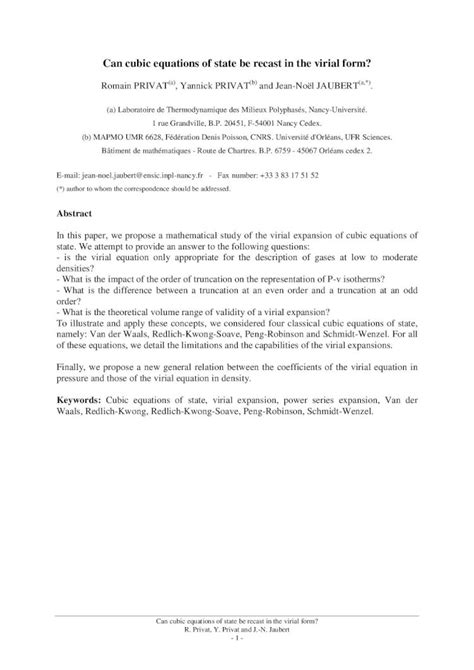 Pdf Can Cubic Equations Of State Be Recast In The Virial Formirmamathunistrafr~privat