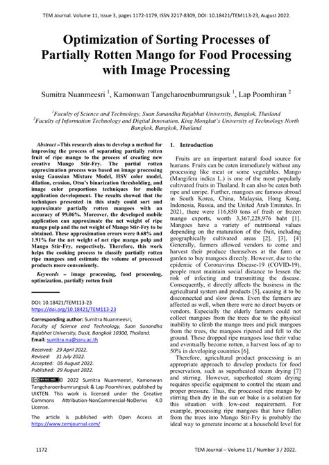 Pdf Optimization Of Sorting Processes Of Partially Rotten Mango For