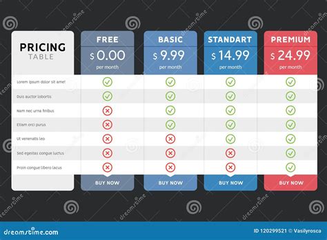 Pricing Table Design For Business Price Plan Web Hosting Or Service Stock Vector Illustration