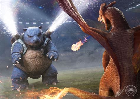 Blastoise Vs Charizard By Joshua Dunlop Blastoise Pokemon Pokemon Realistic