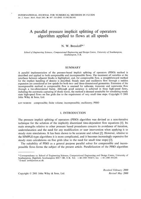 pdf a parallel pressure implicit splitting of operators algorithm