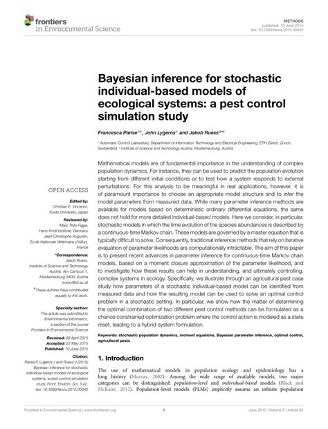 PDF Bayesian Inference For Stochastic Individual Based Models Of Ecological Systems A Pest