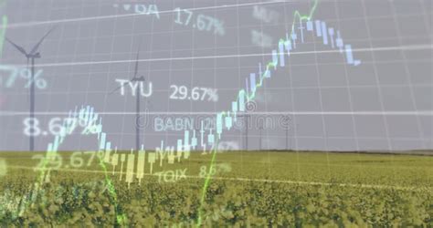 Animation Of Diagrams And Data Processing Over Field With Wind Turbines Stock Footage Video Of