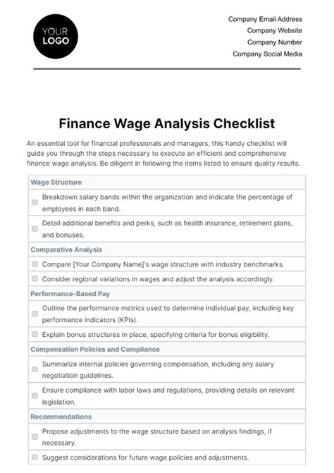 Free Finance Wage Analysis Checklist Template To Edit Online