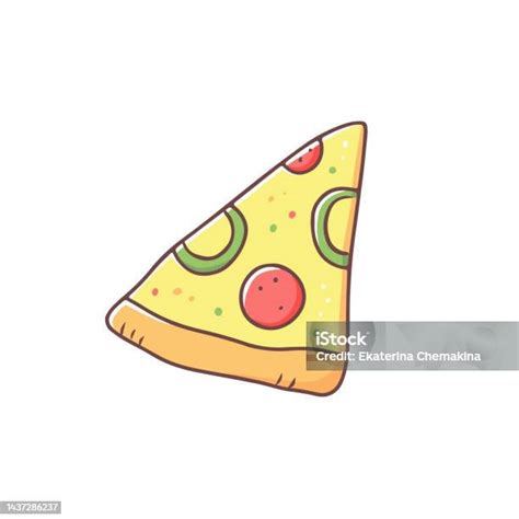 흰색 배경에 분리된 후추와 토마토를 곁들인 피자 한 조각 패스트 푸드 그림입니다 개념에 대한 스톡 벡터 아트 및 기타 이미지 개념 건강에 좋지 않은 음식 검은색