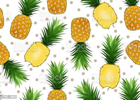 흰색 배경에 파인애플 원활한 패턴입니다 여름 배경입니다 아나나 과일 벡터 그림입니다 가득 찬에 대한 스톡 벡터 아트 및 기타
