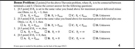 Solved Bonus Problem 2 Points For The Above Thevenin
