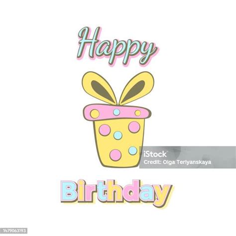생일 축하 생일 배지 선물 상자가 있는 인사말 글자 생일 인사말 카드 장식 디자인 벡터 일러스트 레이 션 인사말 축하 라벨 파티 축 하 로고 기념일에 대한 스톡 벡터 아트