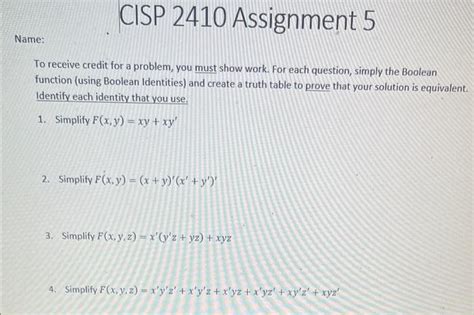 Solved CISP 2410 Assignment 5 Name A To Receive Credit For Chegg Com