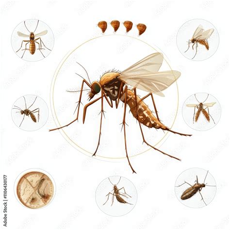 Mosquito Life Cycle Stages Egg Larva Pupa Adult Stock Illustration