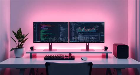 Modern Workstation With Dual Monitors Displaying Code And Data