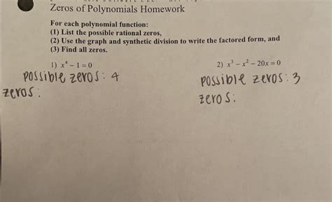 Solved Zeros Of Polynomials Homework For Each Polynomial