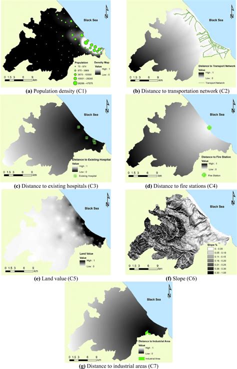 GIS Layer Of Each Criterion A Population Density C B Distance To Download Scientific