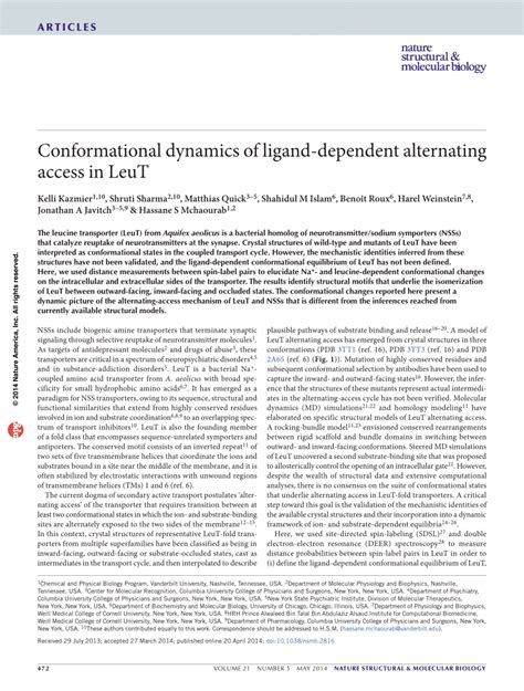 Pdf Conformational Dynamics Of Ligand Dependent Alternating Access In