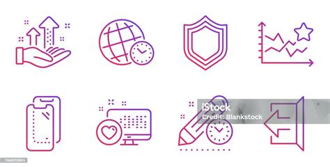 프로젝트 마감일 하트 및 랭킹 별 아이콘 세트 보안 스마트 폰 유리 및 시간대 표지판 벡터 0명에 대한 스톡 벡터 아트 및 기타 이미지 Istock