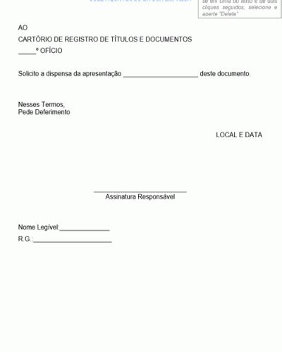 modelo de requerimento para solicitar dispensa de anexos do contrato