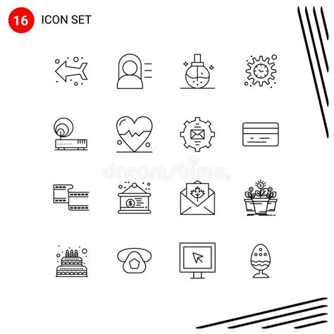 Outline Pack Of 16 Universal Symbols Of Network Hardware Fashion Connection Settings Stock