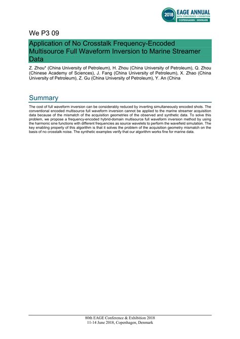 Pdf Application Of No Crosstalk Frequency Encoded Multisource Full Waveform Inversion To