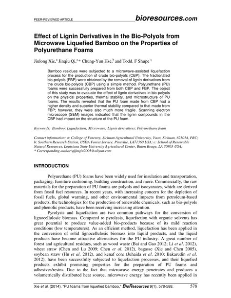 Pdf Effect Of Lignin Derivatives In The Bio Polyols From Microwave