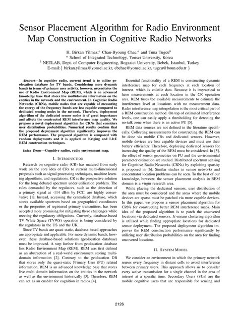 pdf sensor placement algorithm for radio environment map construction