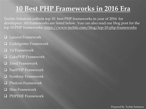 Ppt Top 10 Php Frameworks In 2016 Era For Developers Techtic Solutions Powerpoint