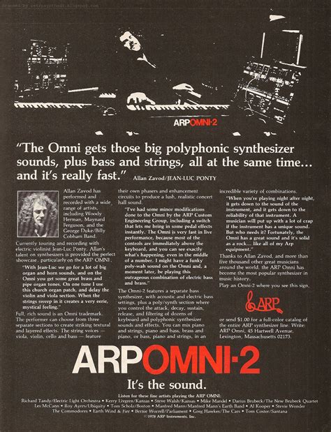 Retro Synth Ads ARP Omni 2 Big Polyphonic Synthesizer Sounds Allan Zavod Ad Contemporary