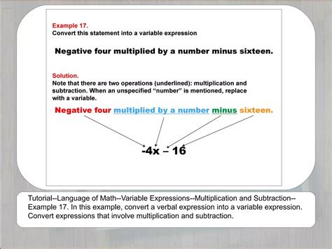 Tutorials The Language Of Math Variable Expressions Multiplication And Subtraction Ppt