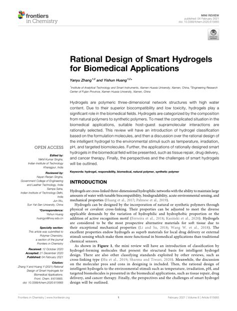 PDF Rational Design Of Smart Hydrogels For Biomedical Applications