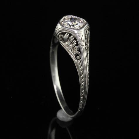 Antique Edwardian Platinum Old European Diamond Filigree Engagement