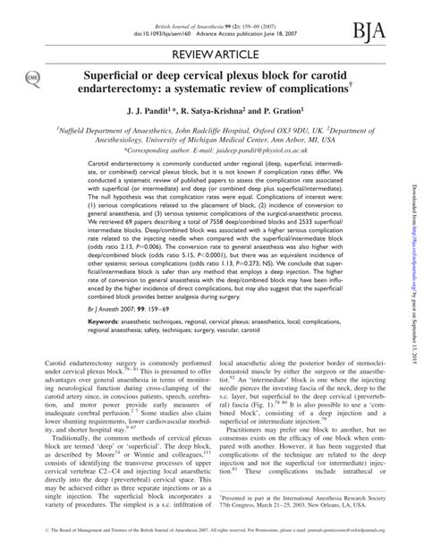 Pdf Superficial Or Deep Cervical Plexus Block For Carotid
