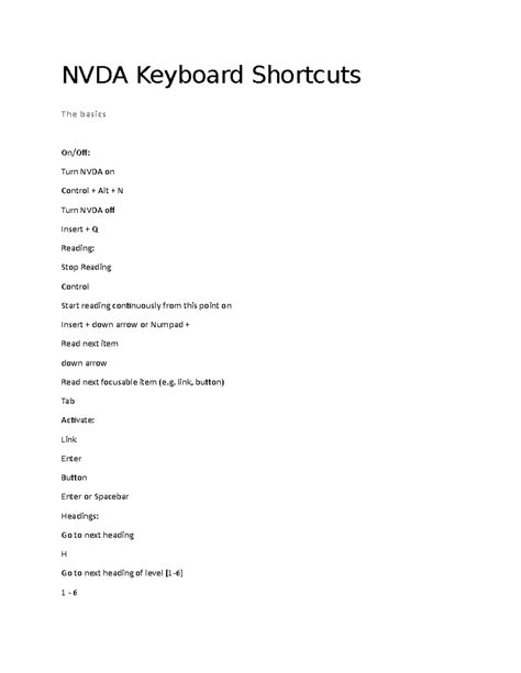 Nvda Keyboard Shortcuts Link Button Tab Activate Link Enter Button Enter Or Spacebar