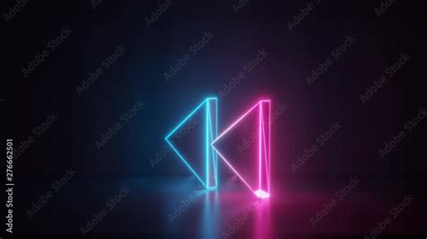 3d Rendering Glowing Blue Purple Neon Laser Light With Wireframe Symbol Of Double Fast Backward